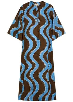 ALEMAIS Alémais Frankie Wavy-print Linen Midi Dress - Blue