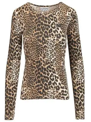 GANNI GANNI Long-Sleeved Cotton T-Shirt With Animal Print