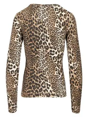 GANNI Long-sleeved Cotton T-shirt With Animal Print