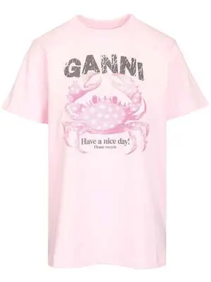 GANNI Cotton T-shirt With Print - Multicolor