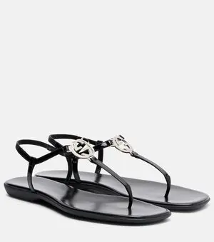 Gucci Interlocking G Leather Thong Sandals - Black