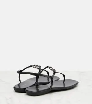 Gucci Interlocking G Leather Thong Sandals - Black