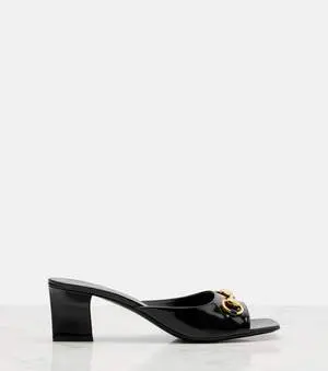 Gucci Signora Horsebit Patent Leather Mules - Black