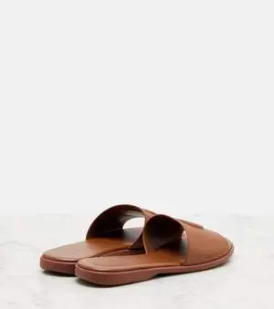 Gucci Double G Leather Slides - Brown