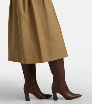 Max Mara Belted Cotton Twill Midi Skirt - Brown