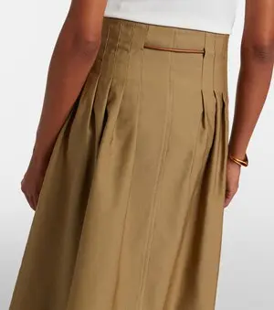 Max Mara Belted Cotton Twill Midi Skirt - Brown