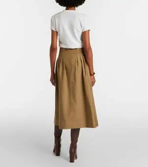 Max Mara Belted Cotton Twill Midi Skirt - Brown