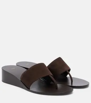 JUDE Lucille Leather Wedge Thong Sandals - Brown