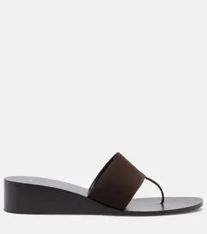 JUDE Lucille Leather Wedge Thong Sandals - Brown