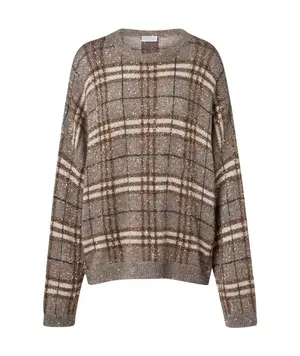 Brunello Cucinelli Checked Sequined Sweater - Grey
