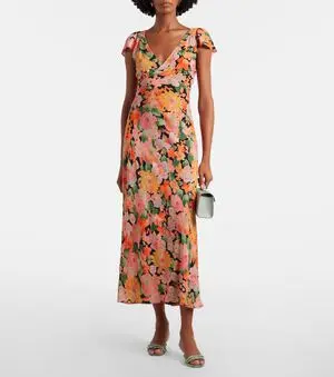 Rixo Cathy Floral Crêpe Midi Dress - Multicoloured