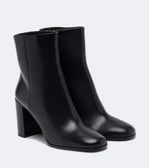 Prada Leather Ankle Boots With Side Zip And Gold Tone Hardware - Black