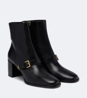 Prada Leather Ankle Boots With Gold Tone Hardware - Black