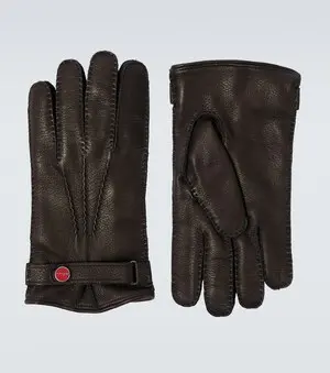 Kiton Leather Gloves With Cashmere Lining - Black
