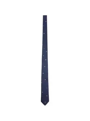 VIVIENNE WESTWOOD Orb-embroidered Silk Tie - Blue