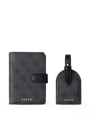 Guess Monogram-print Luggage Tag And Passport Holder Set - Black