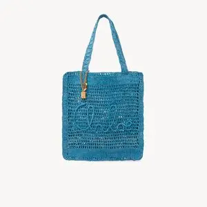 Chloé Raffia And Calfskin Summer Banana Tote Bag - Stormy Sea