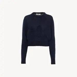 Chloé Alpaca Wool & Silk Knit Cropped Sweater - Navy
