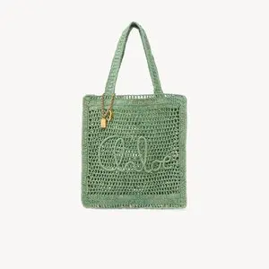 Chloé Raffia And Calfskin Summer Banana Tote Bag - Tea Leaf Green