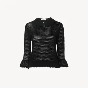 Chloé Elbow-sleeve Collar Sweater In Wool Knit - Black