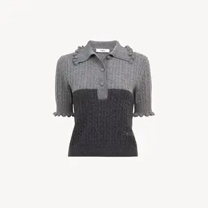 Chloé Two-tone Wool & Cashmere Knit Polo Sweater - Confident Grey