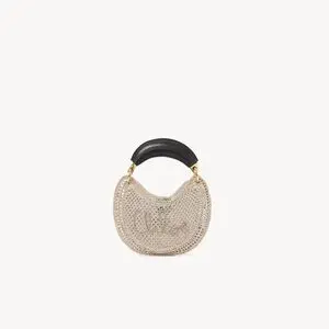 Chloé Mini Summer Banana Hobo Bag In Glitter Crochet - Silver