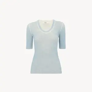 Chloé Ribbed Merino Wool Scoop Neck Short Sleeve Sweater