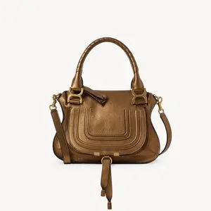 Chloé Chloé Small Marcie Bag In Metallized Leather Golden Brown