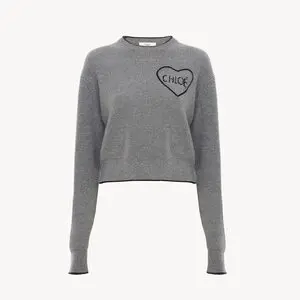 Chloé Cropped Fitted Wool Knit Sweater With Logo Embroidery - Divine Grey