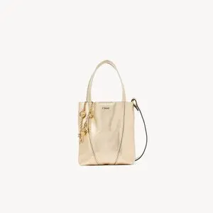 Chloé Small Spin Tote Bag In Metallized Leather With Horse Charms - Light Gold
