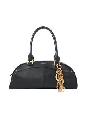 Chloé Soft Leather Bowling Bag With Gold Tone Charms - Black