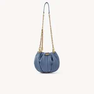 Chloé Plissé Leather Shoulder Bag With Chain Strap - Ashes Blue