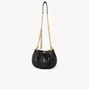 Chloé Plissé Leather Shoulder Bag With Chain Strap - Black