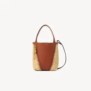 Chloé Small Raffia-effect & Leather Tote Bag - Clay Brown