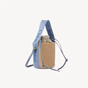 Chloé Small Woody Basket Bag In Natural Fibers - Ashes Blue