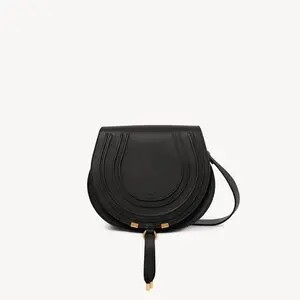 Chloé Marcie Saddle Bag In Grained Leather - Black
