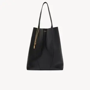 Chloé Grained Leather Spin Tote Bag With Chain Detail - Black