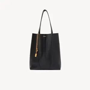 Chloé Grained Leather Spin Tote Bag With Medallion Charm - Black