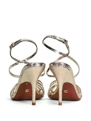 Lola Cruz Raquelle Snakeskin Effect Strappy Sandals - Gold