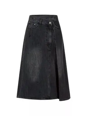 STUDIO TOMBOY Asymmetric Waistband Washed Mid Skirt - Black