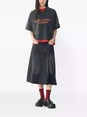 STUDIO TOMBOY Asymmetric Waistband Washed Mid Skirt