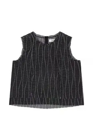 STUDIO TOMBOY Wave-stitch Frayed Top - Black