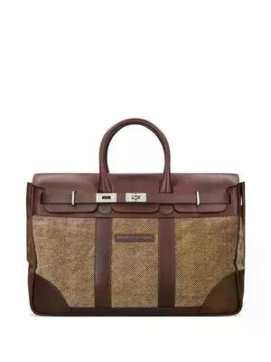 Brunello Cucinelli Herringbone Leather-trim Messenger Bag - Brown