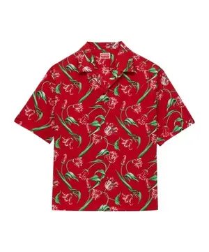 Kenzo Tulip' Hawaiian Short Sleeve Shirt In Cotton - Red