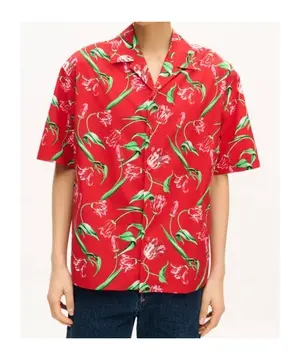 Kenzo Tulip' Hawaiian Short Sleeve Shirt In Cotton - Red