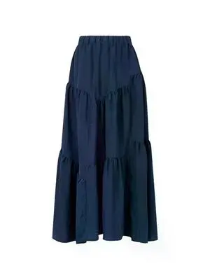 STUDIO TOMBOY Asymmetrical Tiered A-line Maxi Skirt - Blue