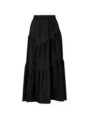 STUDIO TOMBOY Asymmetrical Tiered A-line Maxi Skirt - Black