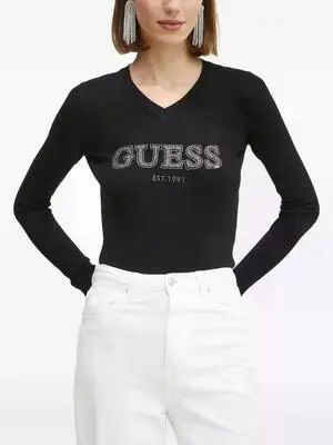 Guess Rhinestone Embellished Long Sleeve T-shirt - Black