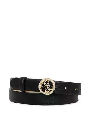 Guess Crystal-embellished Logo Plaque Belt - Black