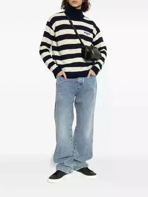 Balmain Striped Logo-embroidered High Neck Sweater - Blue